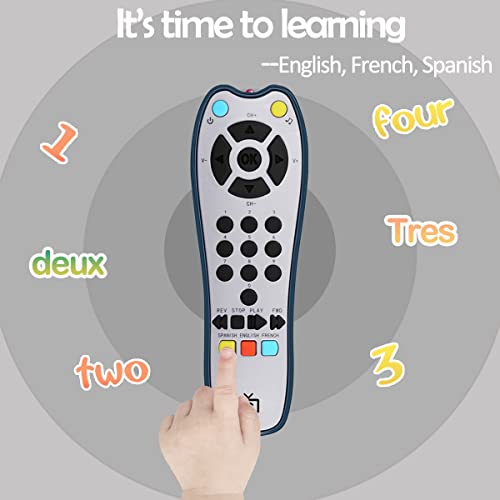 Baby Realistic TV Remote Control Toy with Light and Sound, Upgrade Adjustable Volume, Early Educational Musical Toys with 3 Language English,French and Spanish Gift Toy for 3+ Months Boys or Girls