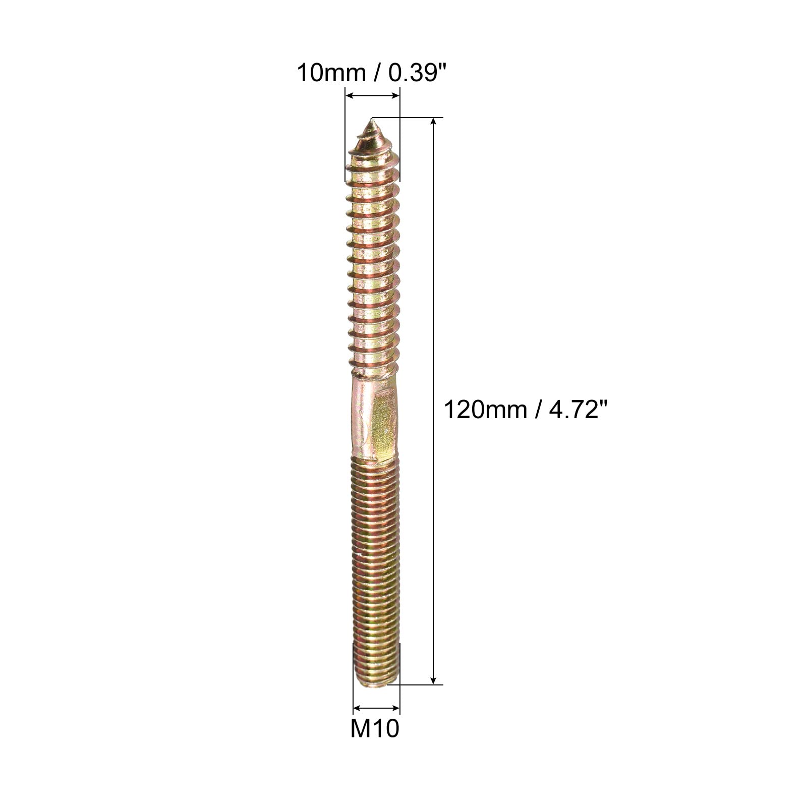 uxcell M10x120mm Hanger Bolts, 24pcs Double Head Thread Dowel Screws for Wood Furniture Connecting