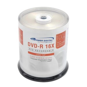 vinpower digital dvd-r 4.7gb 16x branded logo recordable media disc - 100 disc cake box spindle ffp 132-815-bx