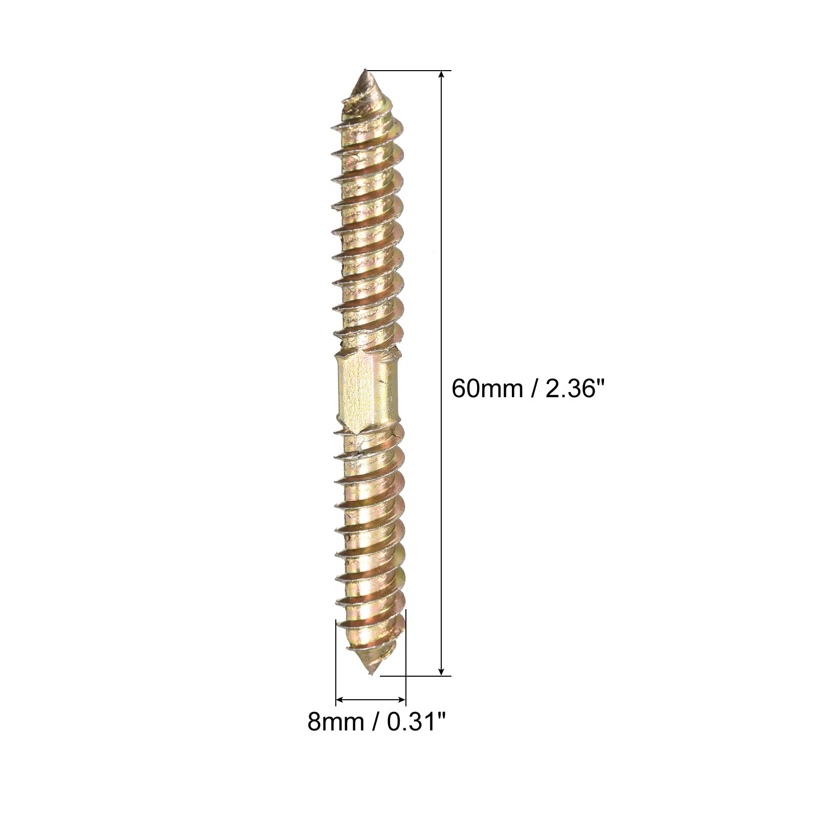 uxcell 8x60mm Hanger Bolts, 80pcs Double Ended Self-Tapping Thread Wood to Wood Dowel Screws for Wood Connecting