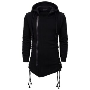 maiyifu-gj men gothic turtleneck hooded sweatshirt casual hip hop long length hoodies loose fleece drawstring pullover hoodie (black,x-large)