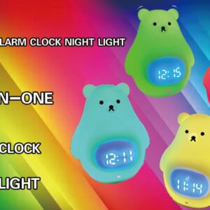 XENYYI Bear Lamp - Night Light with Alarm Clock, Remote Control, and 7 Light Modes，Nursery Night Light，Motion Activated Night Light，Silicone Portable Nursery Lamp