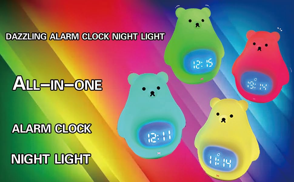 XENYYI Bear Lamp - Night Light with Alarm Clock, Remote Control, and 7 Light Modes，Nursery Night Light，Motion Activated Night Light，Silicone Portable Nursery Lamp