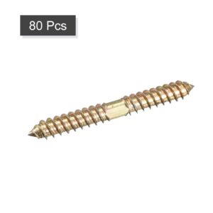 uxcell 8x60mm Hanger Bolts, 80pcs Double Ended Self-Tapping Thread Wood to Wood Dowel Screws for Wood Connecting