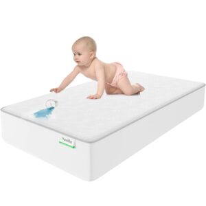 novilla waterproof crib mattress protector 52" x 28" breathable fabric mattress cover, baby mattress protector fits crib bed up to 9 ", washable & noiseless, white (ac-nv0mp803-c)