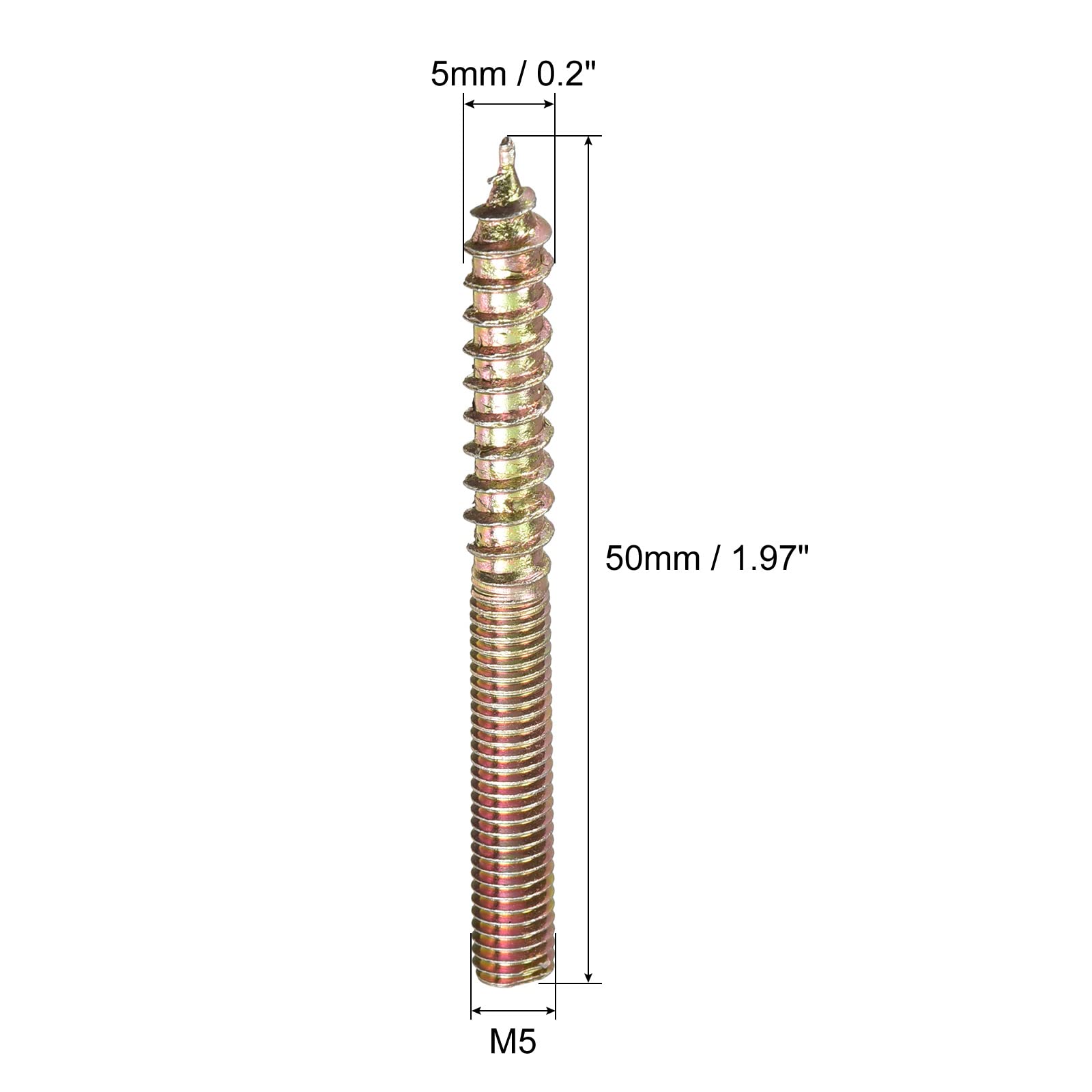 uxcell M5x50mm Hanger Bolts, 48pcs Double Ended Thread Dowel Screws for Wood Furniture Connecting