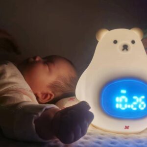 XENYYI Bear Lamp - Night Light with Alarm Clock, Remote Control, and 7 Light Modes，Nursery Night Light，Motion Activated Night Light，Silicone Portable Nursery Lamp