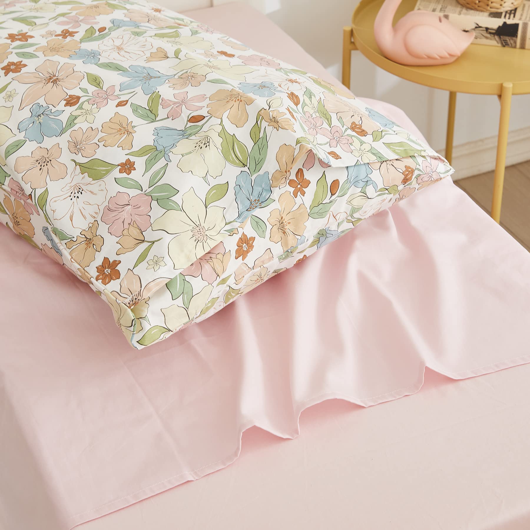 Brandream Toddler Bedding Set Girls Pink Floral Comforter Sheet Set 4 Piece Bed in A Bag Farmhouse Kids Baby Bedding with Fitted Sheet Flat Sheet Pillowcase, Luxury Design