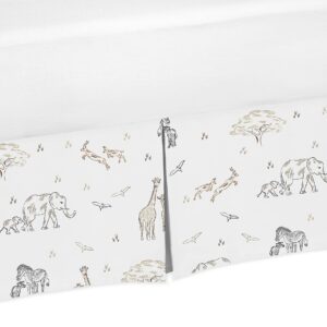 Sweet Jojo Designs Jungle Safari Animals Boy Girl Baby Crib Bed Skirt Nursery Dust Ruffle Brown Beige Taupe Black and White Gender Neutral Animal Elephant Giraffe Wildlife Adventure Zebra Serengeti