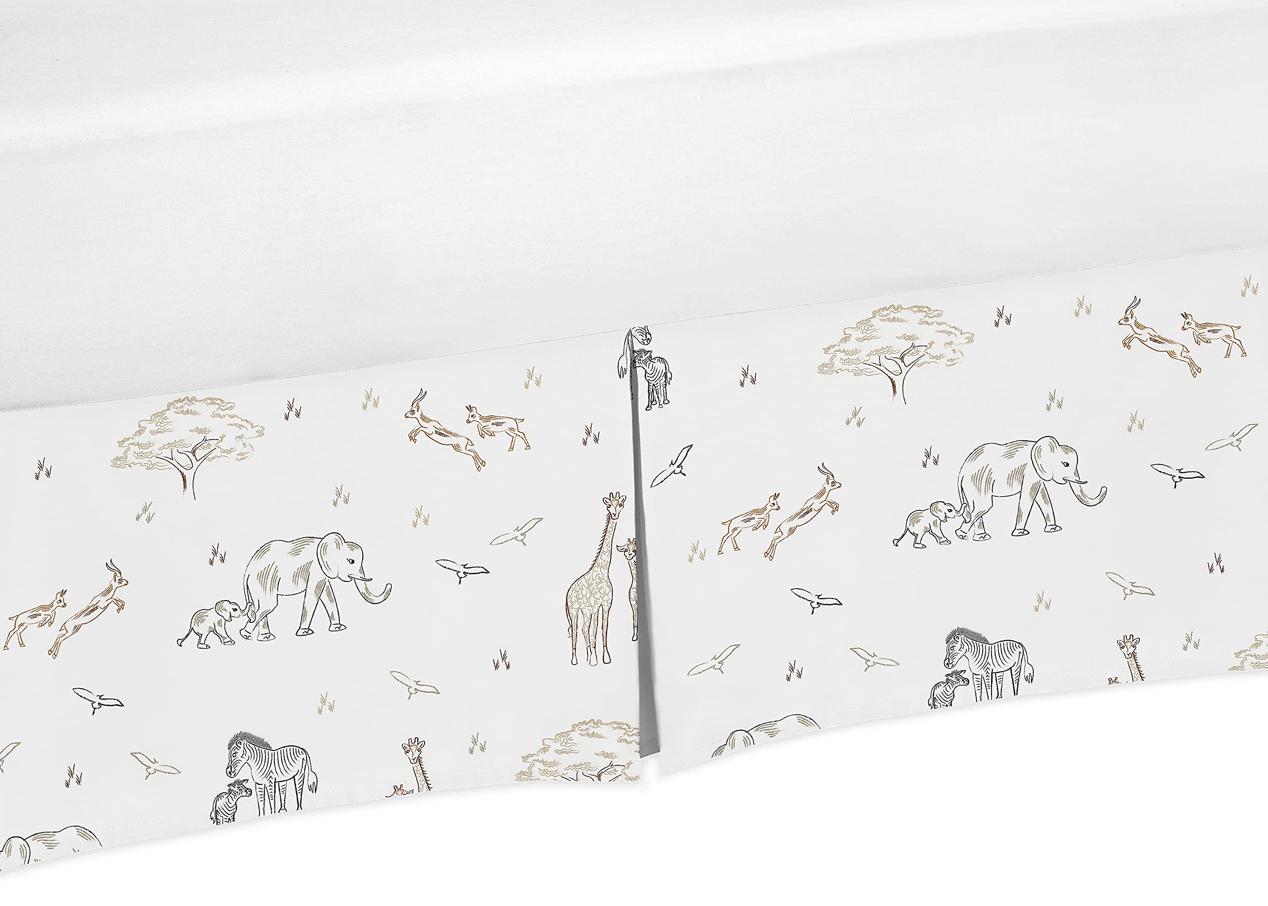 Sweet Jojo Designs Jungle Safari Animals Boy Girl Baby Crib Bed Skirt Nursery Dust Ruffle Brown Beige Taupe Black and White Gender Neutral Animal Elephant Giraffe Wildlife Adventure Zebra Serengeti