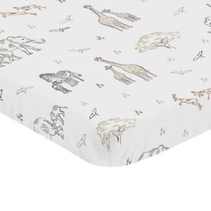 Sweet Jojo Designs Jungle Safari Animals Boy Girl Fitted Mini Crib Sheet Baby Nursery Portable Crib Pack Play Brown Taupe Black and White Gender Neutral Elephant Giraffe Wildlife Adventure Serengeti