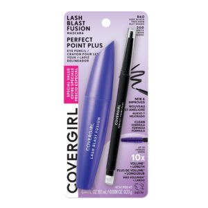 covergirl lash blast fusion mascara, very black & perfect point plus eyeliner pencil, black onyx