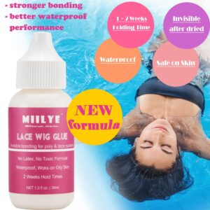 MIILYE Lace Wig Glue and Hair Styling Wax Gel Combo Pack Wig Install Kits, Wig Glue for Front Lace Wig and Remover, Edge Control Gel 3.5oz, Hair Wax Stick, Wig Band, Wig Caps and Edge Brush