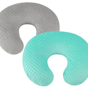 Minky Nursing Pillow Cover Set 2 Pack Nursing Pillow Slipcovers, Ultra Soft Compatible with Boppy Pillow,Standard Pillow for Baby Boy Girl Grey and Green