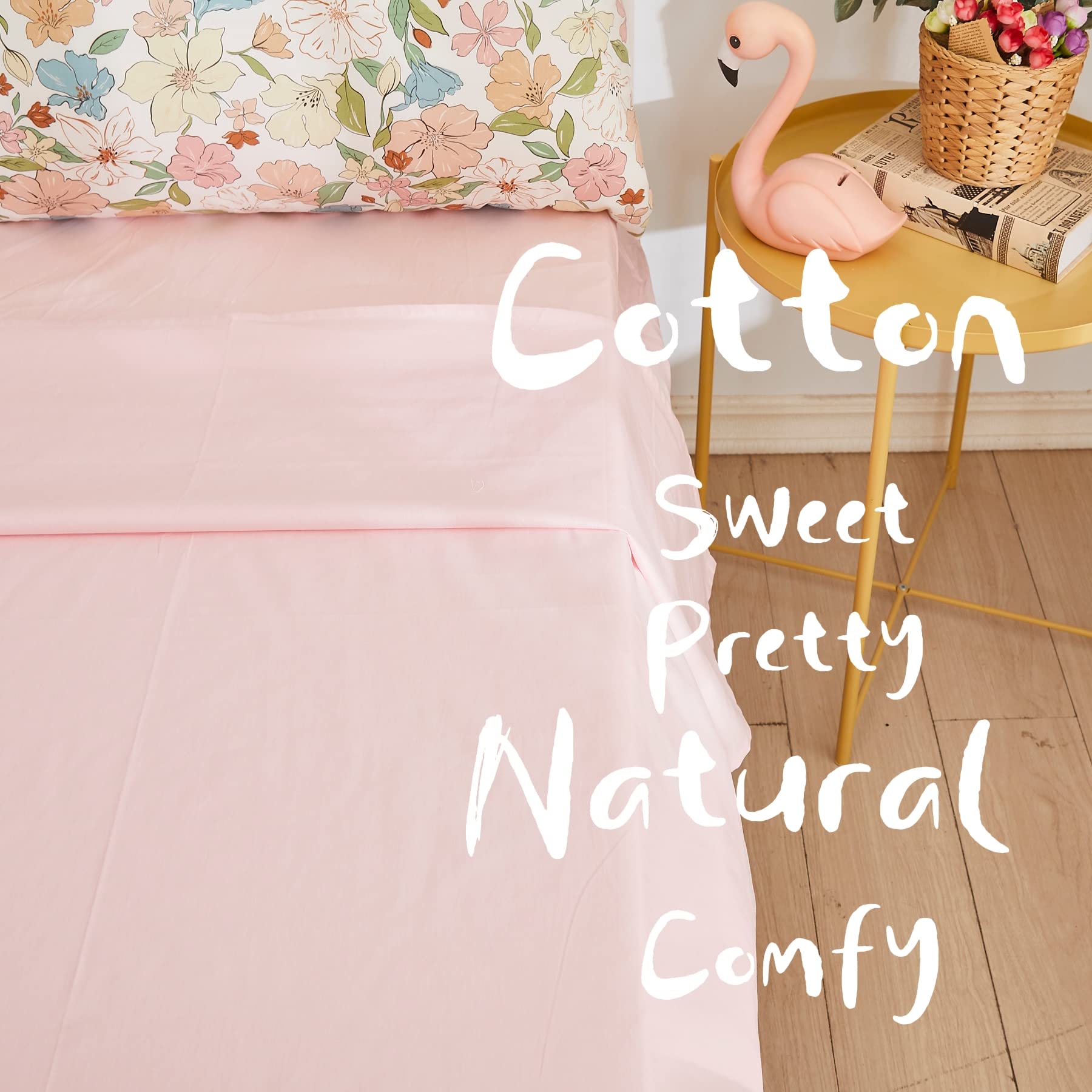 Brandream Toddler Bedding Set Girls Pink Floral Comforter Sheet Set 4 Piece Bed in A Bag Farmhouse Kids Baby Bedding with Fitted Sheet Flat Sheet Pillowcase, Luxury Design