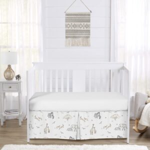 Sweet Jojo Designs Jungle Safari Animals Boy Girl Baby Crib Bed Skirt Nursery Dust Ruffle Brown Beige Taupe Black and White Gender Neutral Animal Elephant Giraffe Wildlife Adventure Zebra Serengeti