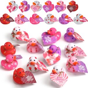 2 inch valentine rubber duckies with valentine's day gift cards heart ducks love small rubber ducks cute duck bath tub pool toys for classroom exchange carnival party favors game prizes(12 pcs)