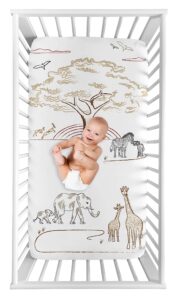 sweet jojo designs jungle safari animals boy girl fitted crib sheet baby toddler bed nursery photo op brown taupe black and white gender neutral animal elephant giraffe wildlife adventure serengeti