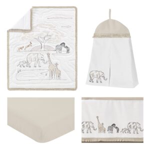 Sweet Jojo Designs Jungle Safari Animals Baby Boy Girl Nursery Crib Bedding Set Beige Brown Taupe Black and White Gender Neutral Animal Elephant Giraffe Wildlife Adventure Serengeti