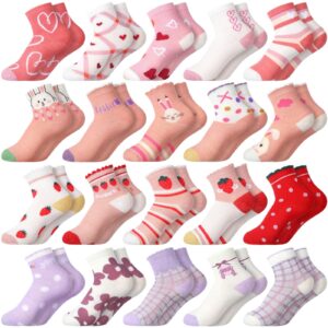 bencailor 20 pairs cartoon pattern crew socks cute patterns ruffle crew socks cotton cute socks for kids girls (ages 6-8)