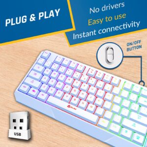 Klim Chroma Wireless Gaming Keyboard RGB - Long-Lasting Rechargeable Battery - Quick and Quiet Typing - Water Resistant Backlit Wireless Keyboard for PC PS5 PS4 Xbox One Mac - White (Renewed)