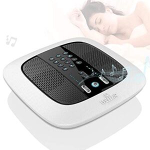 WELLUR - Stereo Sound White Noise and Natural Sound Sleep Machine with Relaxing Spa Music. Dual Build in Speakers & 3.5mm Headphone Jack, with Timer Option and USB 2.1A Port. Adapter Included (Black)