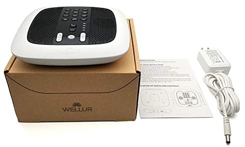 WELLUR - Stereo Sound White Noise and Natural Sound Sleep Machine with Relaxing Spa Music. Dual Build in Speakers & 3.5mm Headphone Jack, with Timer Option and USB 2.1A Port. Adapter Included (Black)