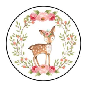 30 pcs woodland girl deer birthday baby​​​​​​​​​​​​​ stickers envelope seals labels round tags, stamps sticker for gift cards, envelopes, boxes for holiday, birthday, christmas