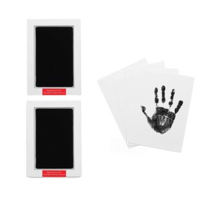 lelonho 2 pack large inkless hand and footprint kit clean touch ink pad for baby pet paw print kit(2 black ink pads,4 imprint cards)