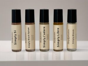 simplystication - perfume oil inspired by bloom, si, j'adore, libre and black opium - with organic liquid coconut oil - set of 5x 10ml, roll-on - european sourced