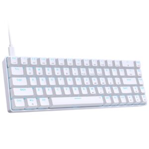 dierya t68se 60% gaming mechanical keyboard,ultra compact mini 68 key with blue switches wired keyboard,anti-ghosting keys, for windows laptops and pc gamers,white