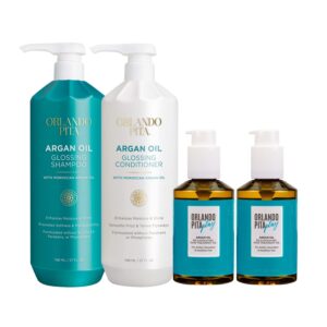 orlando pita + moroccan argan oil bundle, moisturizing, softening, & shine-enhancing for smoother, more manageable, & overall healthier hair, shampoo & conditioner, 27 oz each, serums, 5.2 oz each