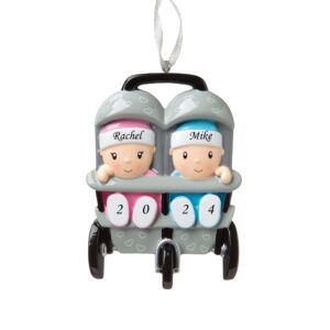 2024 baby new twins in stroller personalized ornament baby's first christmas christmas tree ornament artisanal customized decoration baby boy and girl ornaments-free personalization