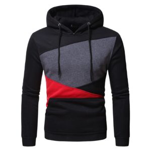 maiyifu-gj slim fit athletic hoodies for men patchwork contrast color pullover hoodie color block sport hooded sweatshirt (black 2,x-large)