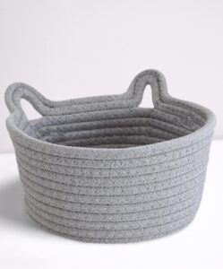 cafshion small toy basket with cat ears, cute basket toy organizer with handles woven cotton rope basket decorative basket nursery bins & boxes gift basket empty for baby pet toy storage