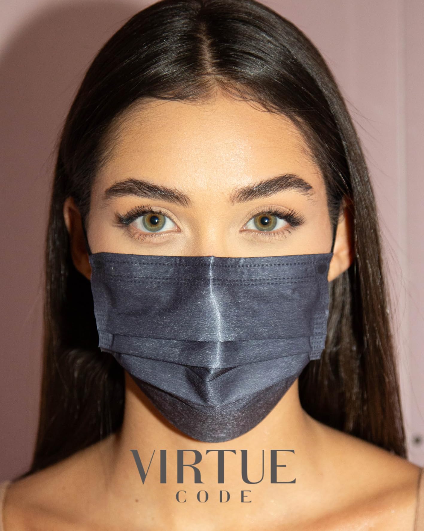 VIRTUE CODE Support Face Masks - Soft 3 Ply Comfort Face Masks, Colorful Disposable Face Mask 50 Pack. Grey Beige Navy Blue Colored Masks. Adults Mens and Womens Disposable Face Masks