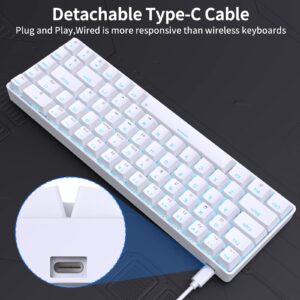 DIERYA T68SE 60% Gaming Mechanical Keyboard,Ultra Compact Mini 68 Key with Blue Switches Wired Keyboard,Anti-Ghosting Keys, for Windows Laptops and PC Gamers,White