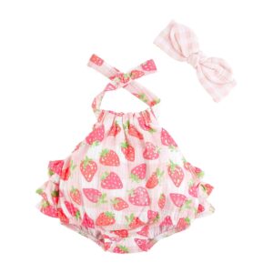 mud pie baby girls casual sunsuit & headband, strawberry, 6m us