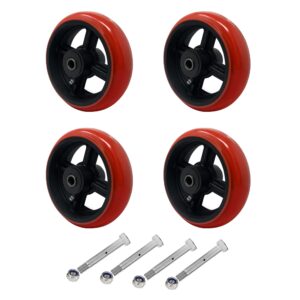 handsammu 6 inch heavy duty caster wheel-industrial caster wheels, polyurethane tread cast lron wheels(crown)- set of 4 with up to 4800lb capacity