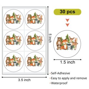 30 pcs Woodland Girl Raccoon Birthday Baby​​​​​​​​​​​​ Stickers Envelope Seals Labels Round Tags, Stamps Sticker for Gift Cards, Envelopes, Boxes for Holiday, Birthday, Christmas