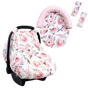 baby car seat headrest & strap cover, carseat cover girls, watercolor pink floral