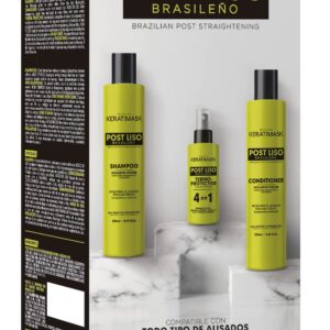 PLACENTA LIFE KERATIMASK Brazilian Straightening Post Kit ( Shampoo (250ml) + Conditioner (250ml) + Heat Protector. Keep Make Your Straightening Last Much Longer