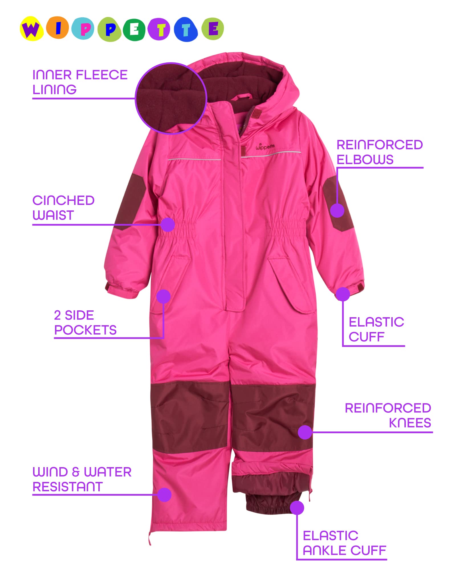 Wippette Baby Girls’ Snowsuit – Waterproof Insulated Fleece Lined Pram Snowmobile Ski Suit Coveralls (18M-6X), Size 5/6, Pink