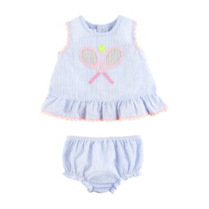 mud pie baby girls tennis seersucker pinafore set, 6-9m