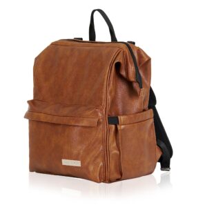 hannah & sophia soho traverse baby diaper bag backpack in brown leather