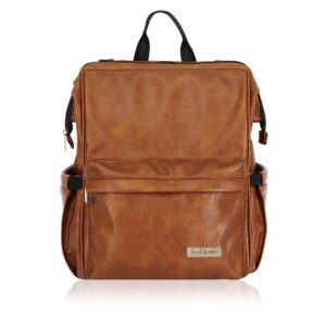 Hannah & Sophia Soho Traverse Baby Diaper Bag Backpack in Brown Leather