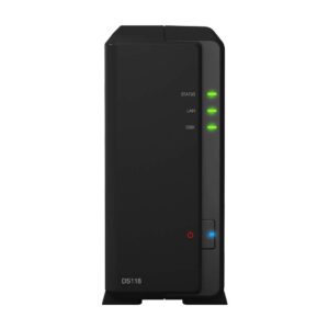 synology diskstation ds118 nas server with rtd1296 1.4ghz cpu, 1gb memory, 2tb hdd storage, 1 x 1gbe lan port, dsm operating system