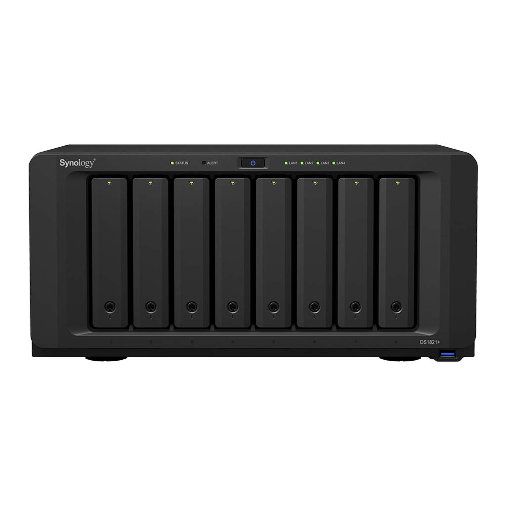 Synology DiskStation DS1821+ NAS Server with Ryzen 2.2GHz CPU, 32GB Memory, 128TB HDD Storage, 1TB M.2 NVMe SSD, 4 x 1GbE LAN Ports, DSM Operating System