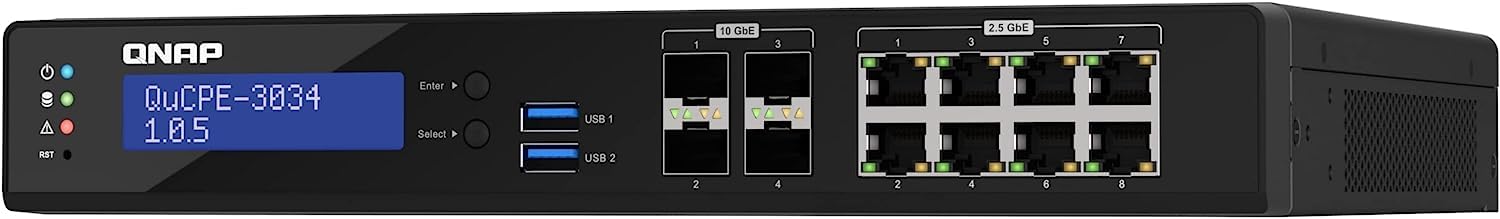 QNAP QuCPE-3034-C3758R-16G-US Network Virtualization Premises Equipment with an Intel® Atom Eight-core Processor, Suitable for deploying Virtual Networks in Multiple Edge Offices (Diskless)