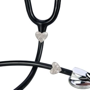 HEYGOO 2 Pack Spark Bling Love Heart Stethoscope Charms, Custom Stethoscope Id Name Tag Charm, Silvery RN Nurse Stethoscope Charm for Littman and More (Silvery)